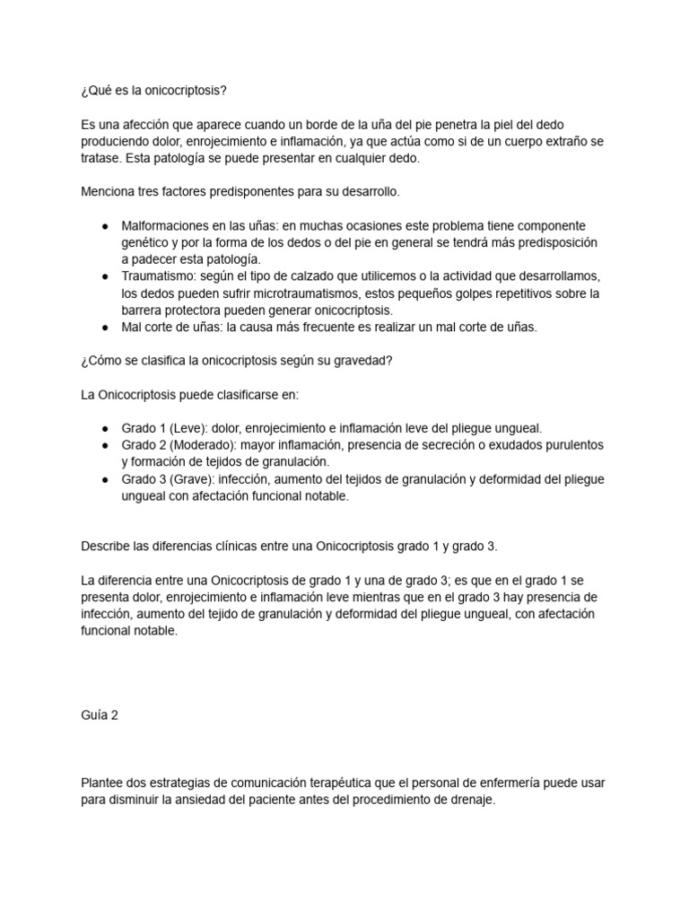 Onicocriptosis: Causas y Clasificación | PDF | Clavo (anatomía) | Medicina