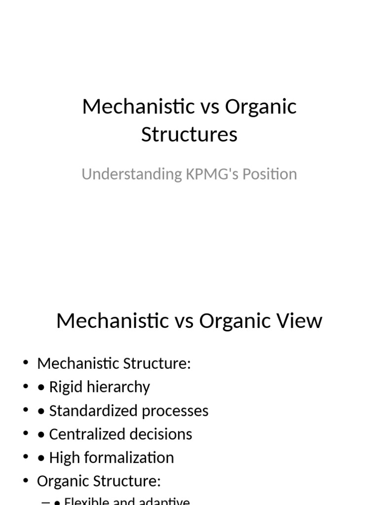 KPMG's Mechanistic vs Organic Structure | PDF