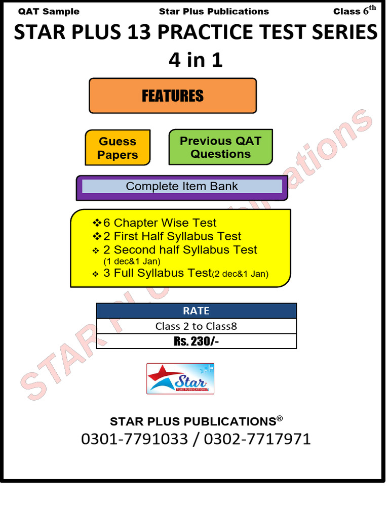 Class 6 Mathematics QAT Practice Tests | PDF | Numbers | Integer