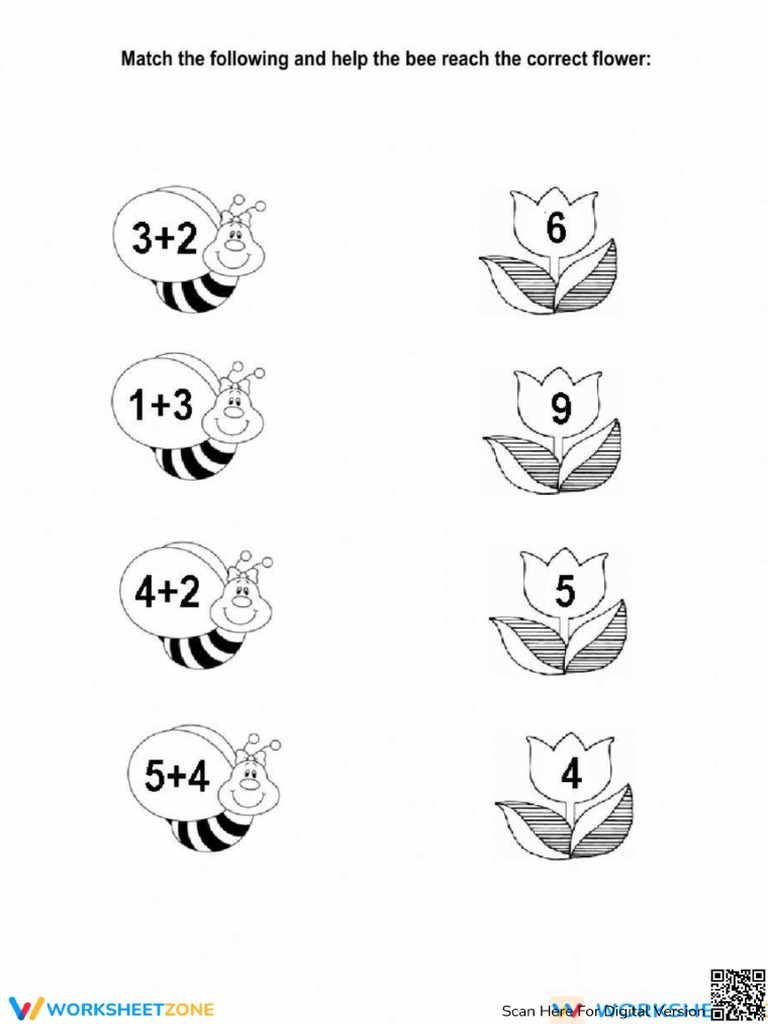 Addition Practice Worksheet With Cute Bees | PDF