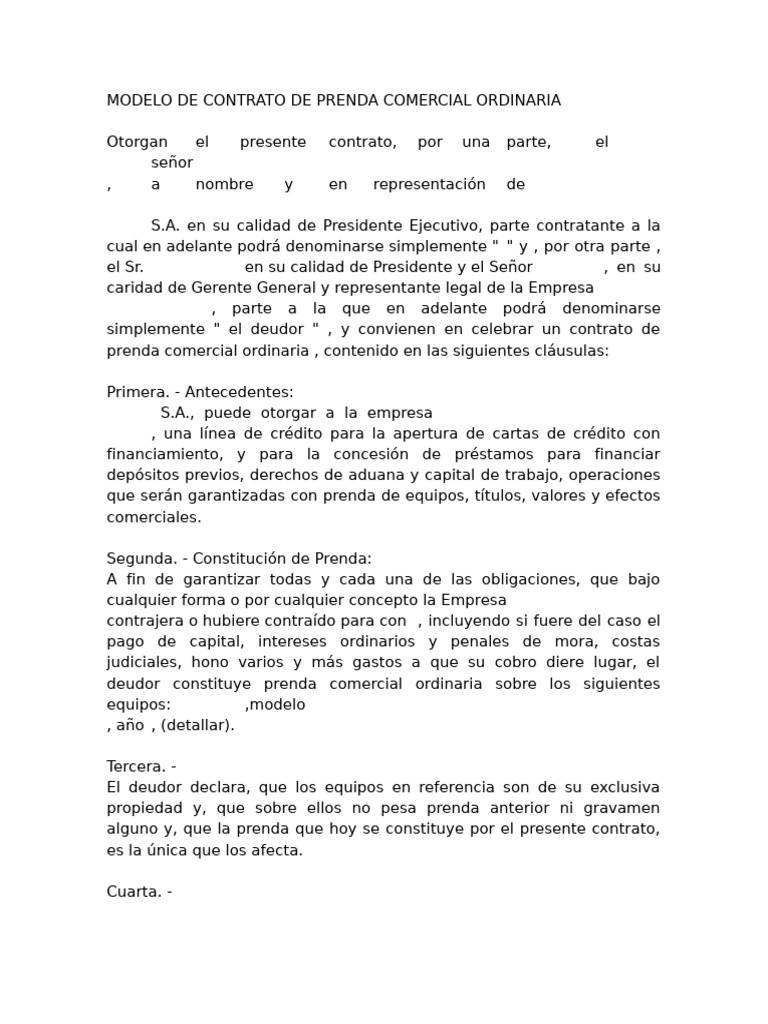 Contrato de Prenda Comercial Ordinaria | PDF | Pagos