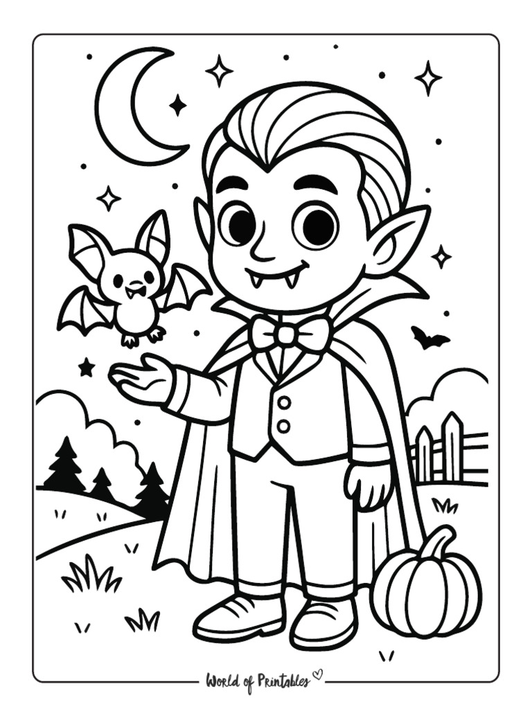 Cute Vampire Halloween Coloring Page | PDF