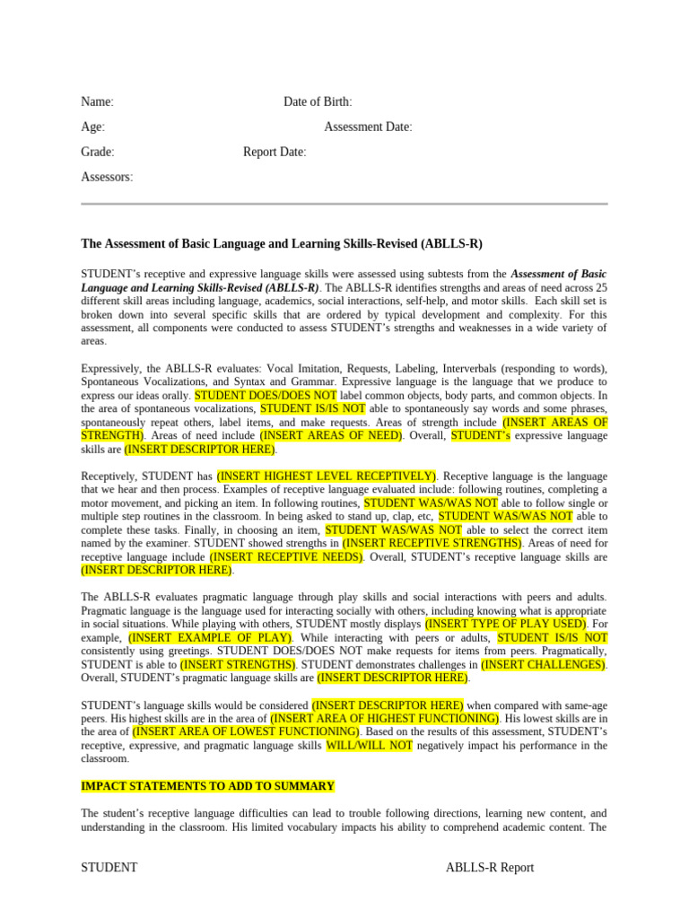 ABLLS-R Language Skills Assessment | PDF | Applied Linguistics | Learning