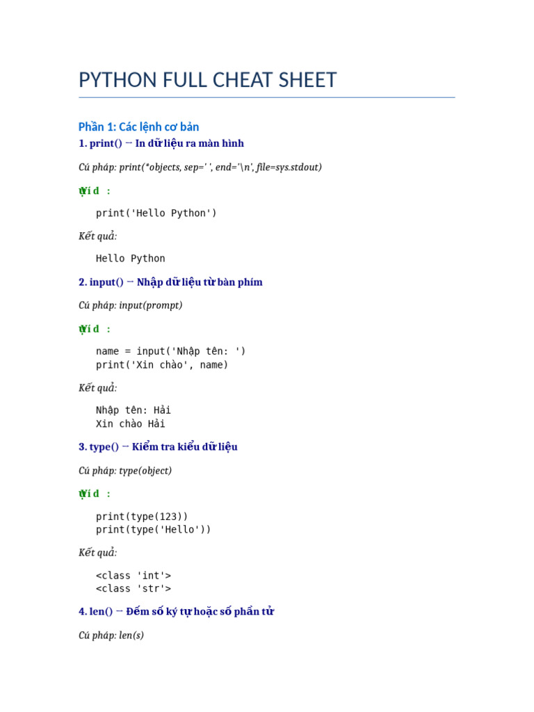 Python Full Cheat Sheet | PDF