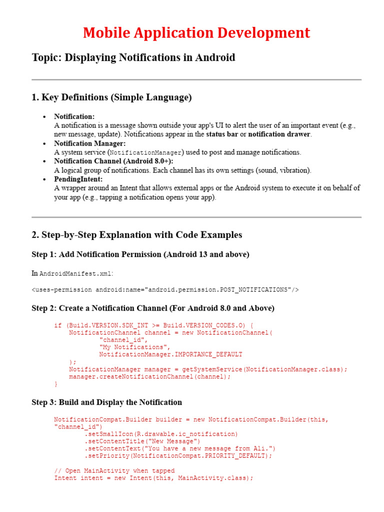 Android Notification Development Guide | PDF | Android (Operating ...