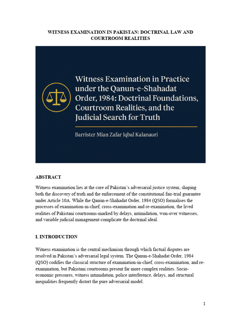 Witness Examination in Pakistan: Law & Challenges | PDF | Witness ...