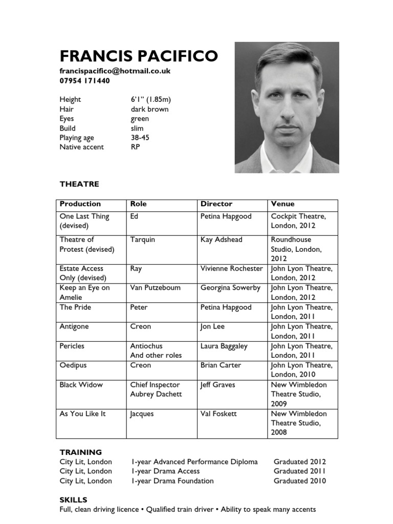 Francis Pacifico: Actor Profile & Resume | PDF | Art