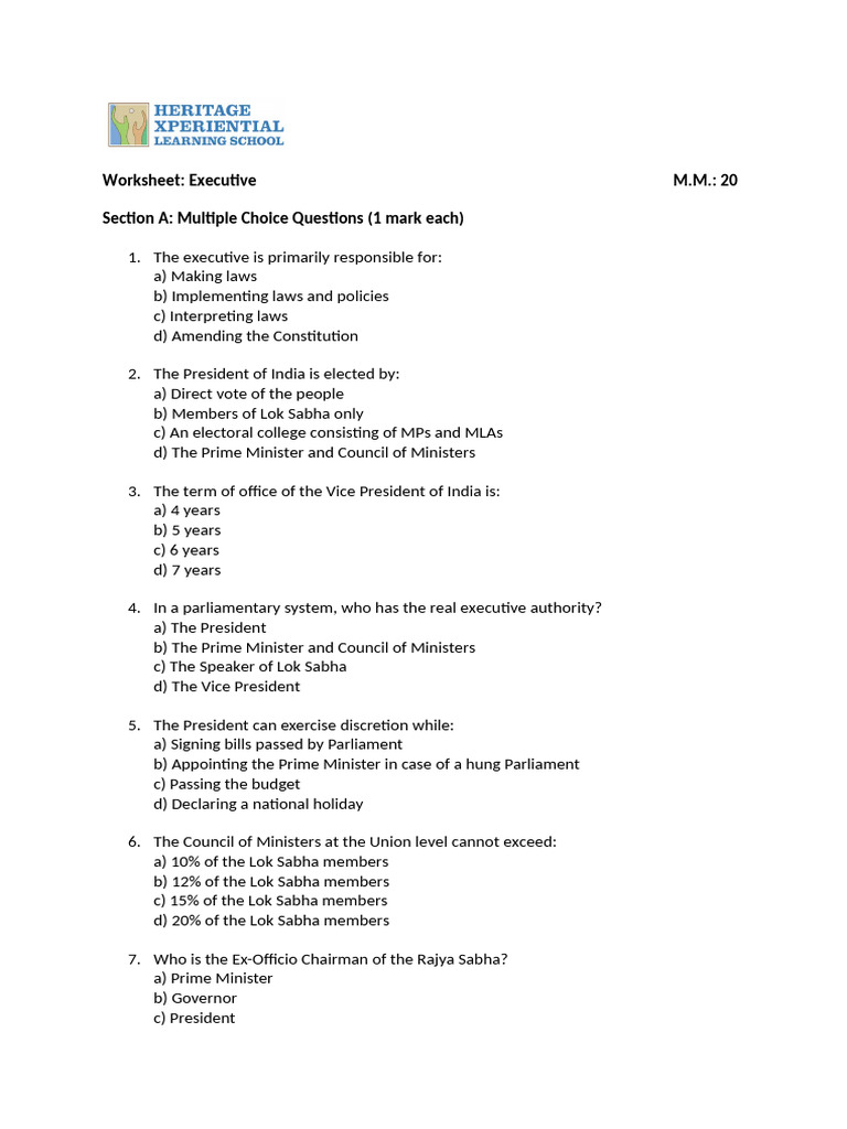 CH-4 Executive Objective Worksheet | PDF | Government | Governance