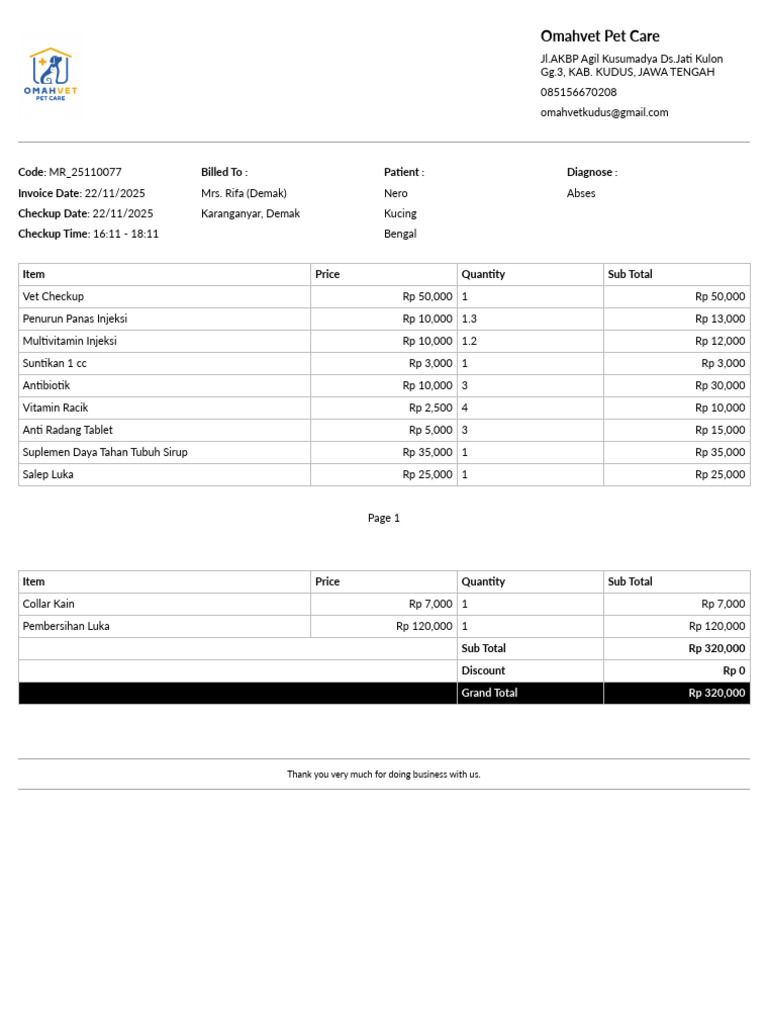 Omahvet Pet Care Invoice for Nero | PDF