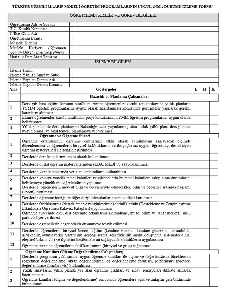12-Tymm Öğretmen İzleme Formu - 251204 - 170045 | PDF