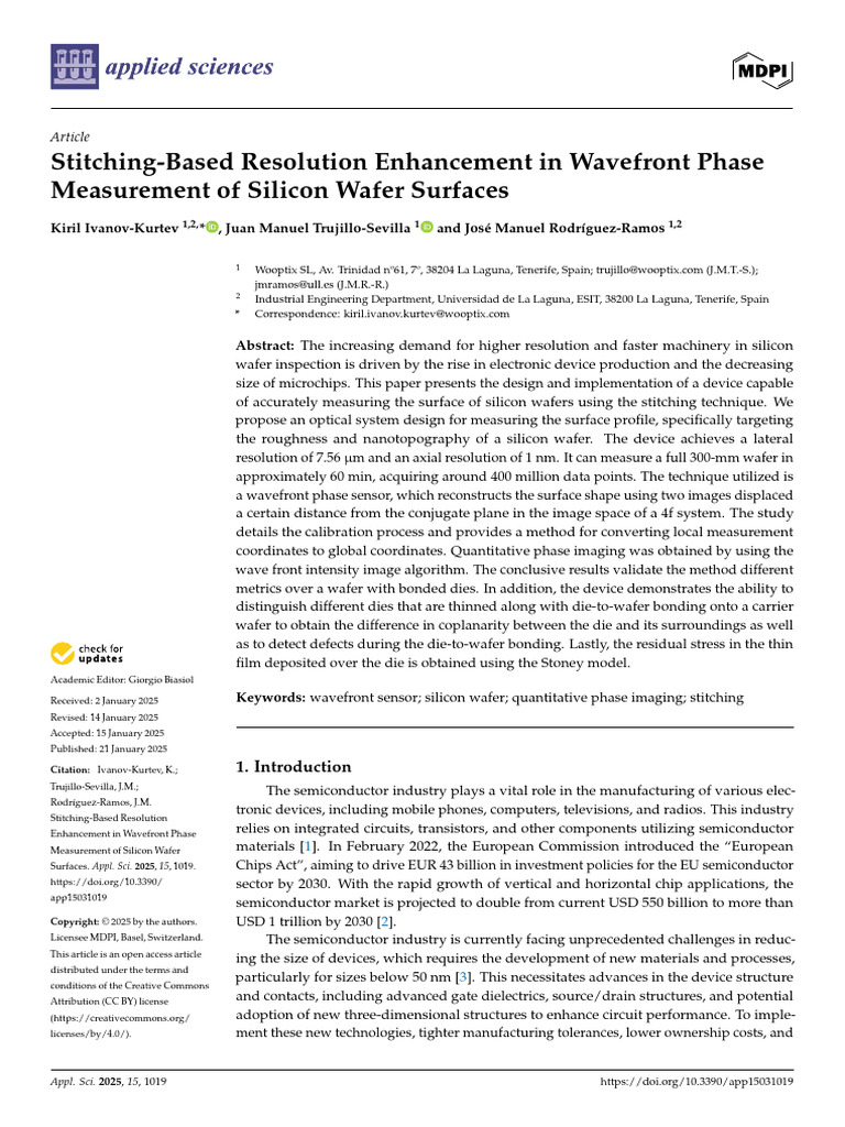 Wavefront Phase Measurement for Silicon Wafers | PDF | Angular ...