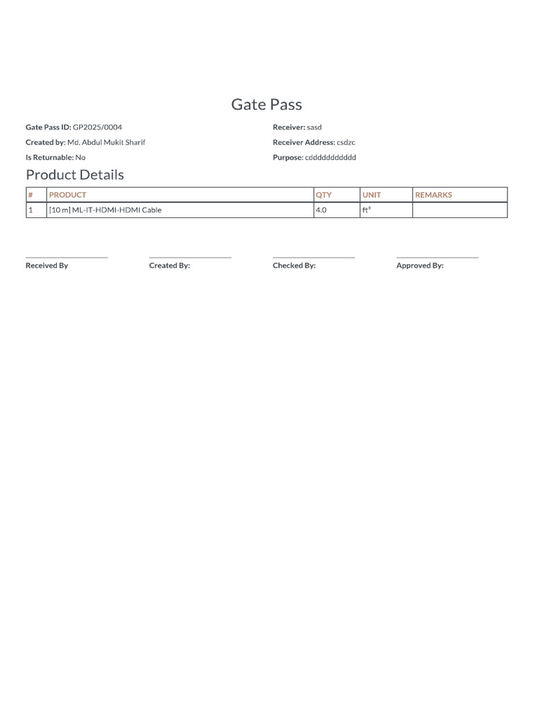 Gate Pass - GP2025 - 0004 | PDF