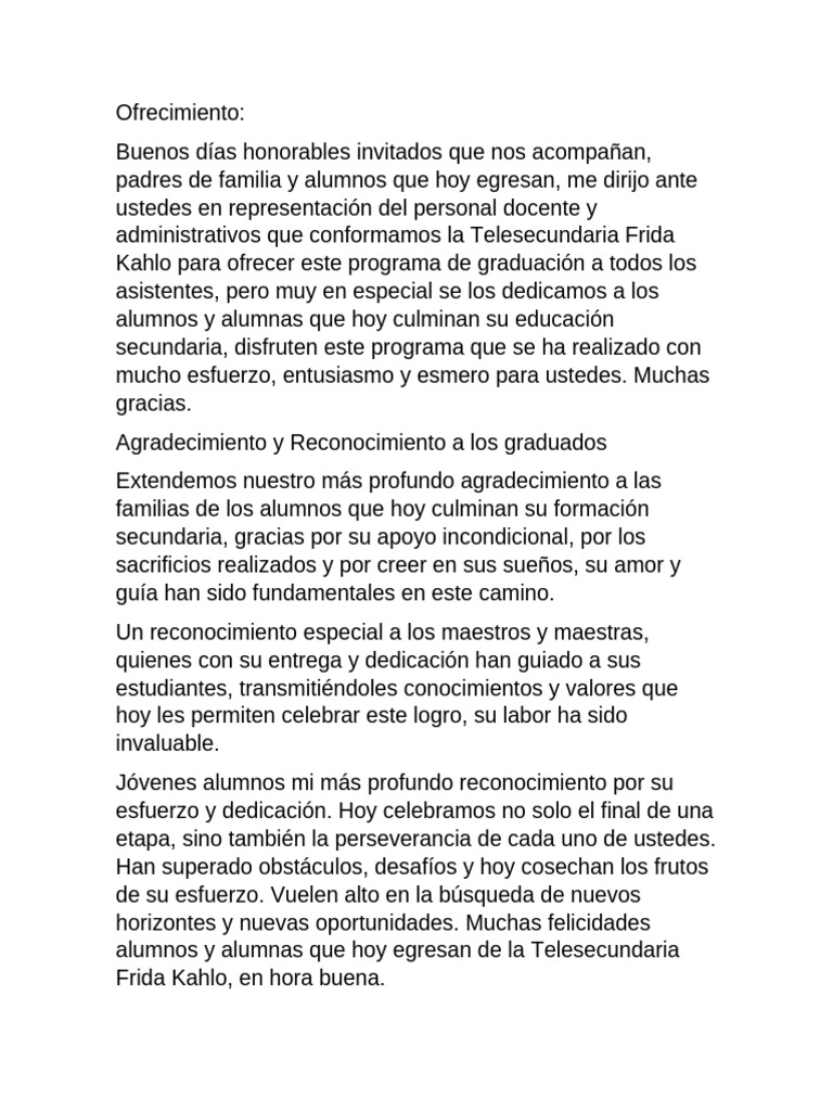 Ofrecimiento Del Programa Para Clausura y Algo Mas | PDF