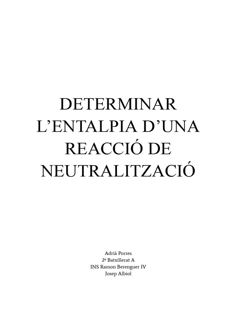 Determinar L'entalpia D'una Reacció de Neutraltzació | PDF