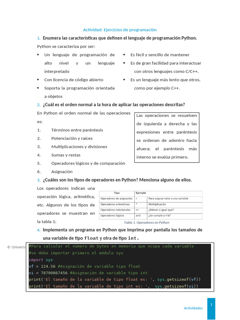 Actividad de programación básica | PDF | Python (lenguaje de ...
