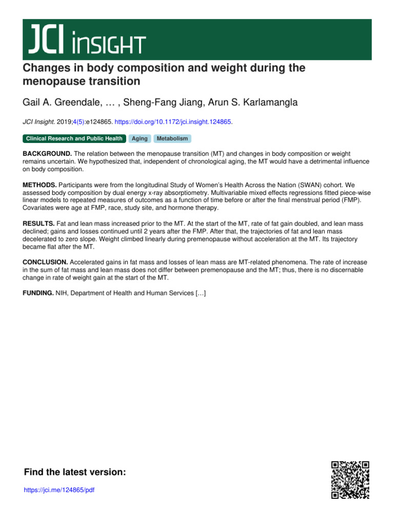 Changes in Body Composition and Weight During the Menopause Transition ...