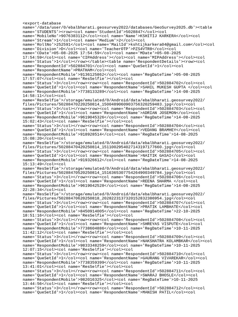 GeoSurvey 2025 Database Export | PDF