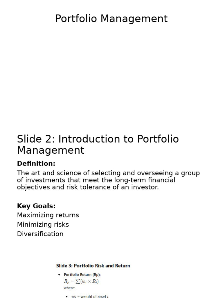 Portfolio Management Basics and Strategies | PDF