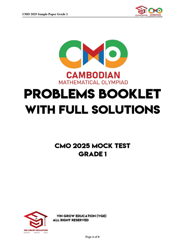 Cmo Grade 1 Mock Test Doc | PDF