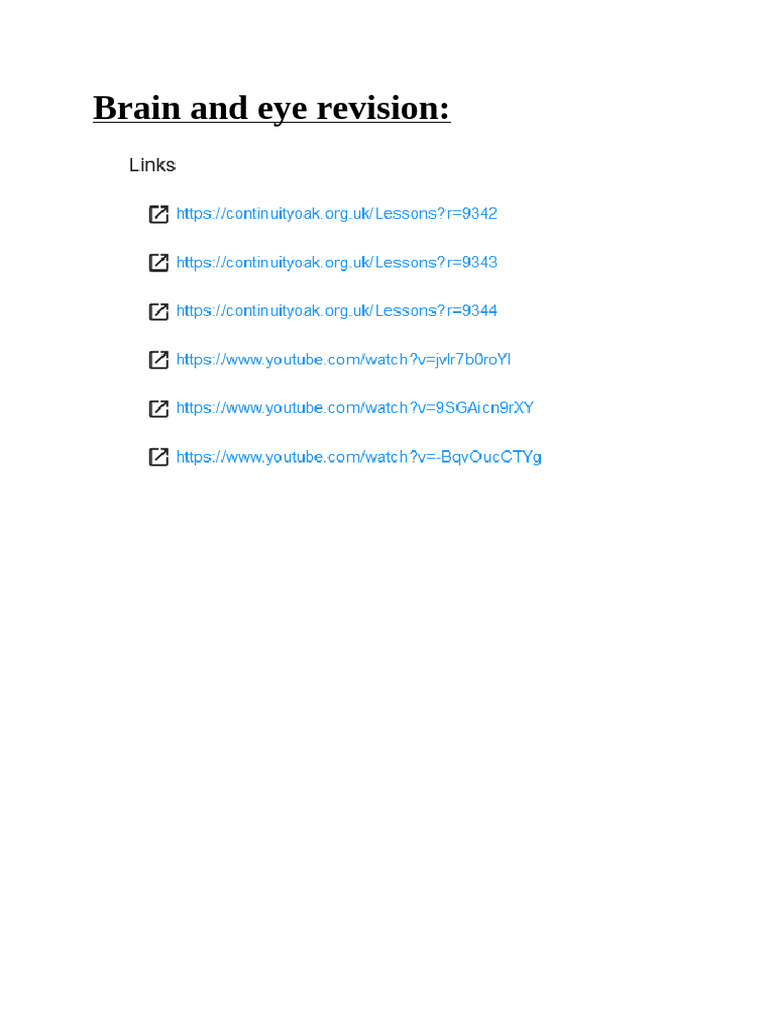 Brain and Eye Revision Useful Links | PDF