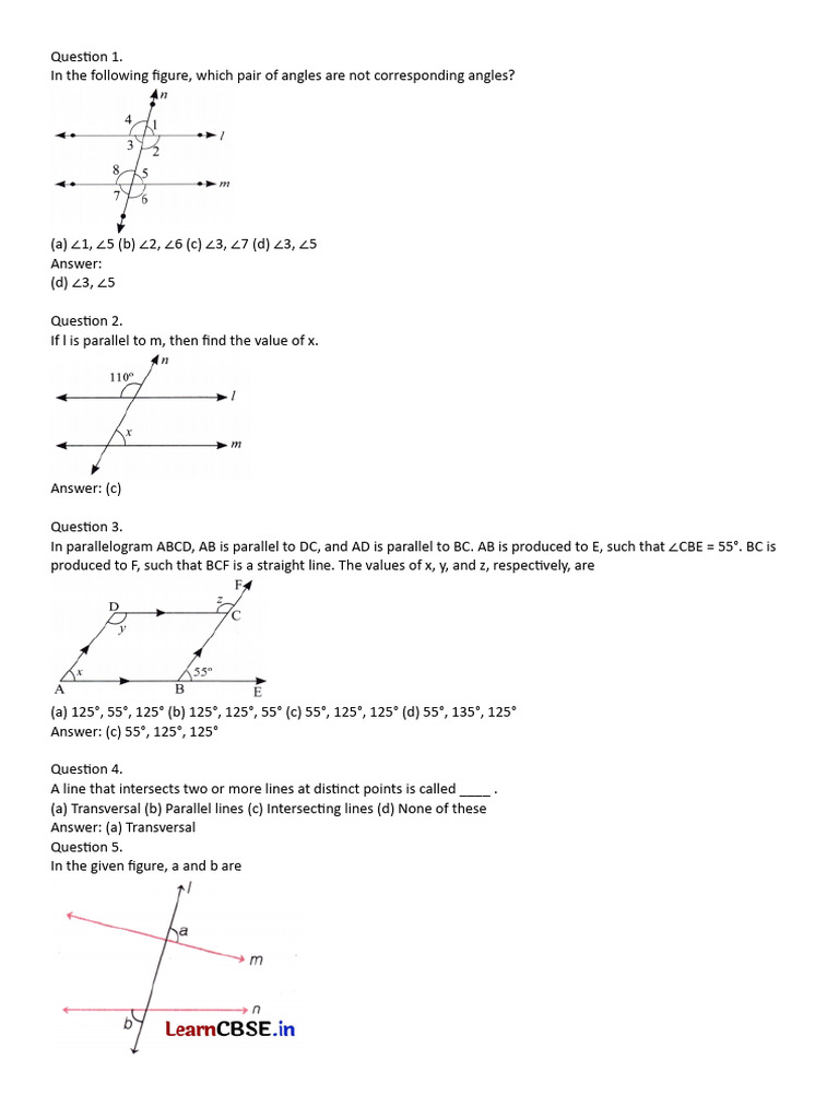 CH 5 MCQ | PDF | Angle | Line (Geometry)