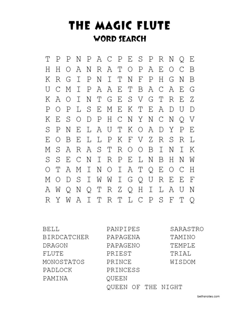 Magic Flute Word Search Puzzle | PDF