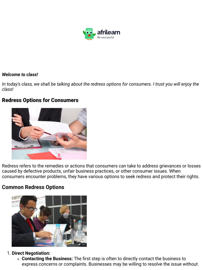 Consumer Redress Options Explained | PDF | Lawsuit | Arbitration