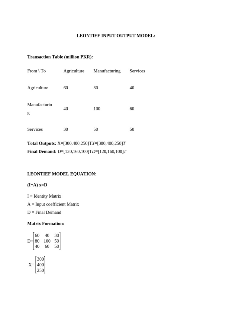 Leontief Input-Output Model Analysis | PDF | Input–Output Model ...