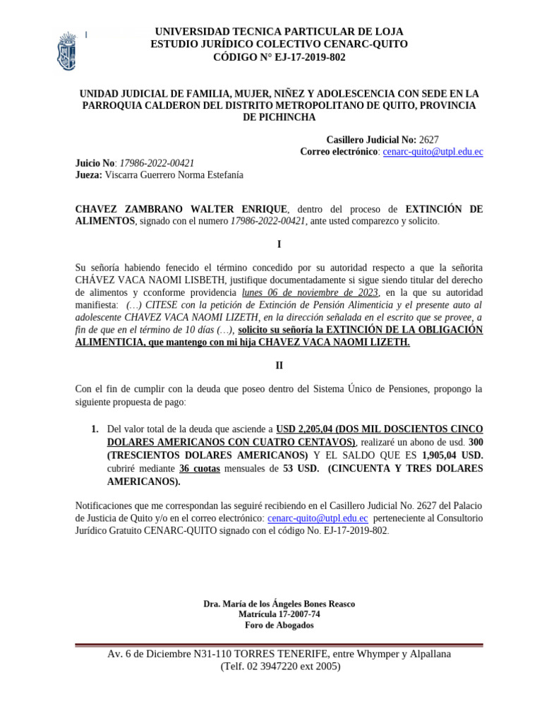 Acuerdo de Pago Extincion Alimentos.- Sr. Chavez Enrique | PDF