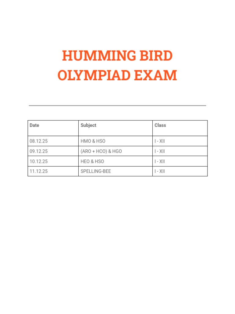 Hummingbird Olympiad Datesheet | PDF