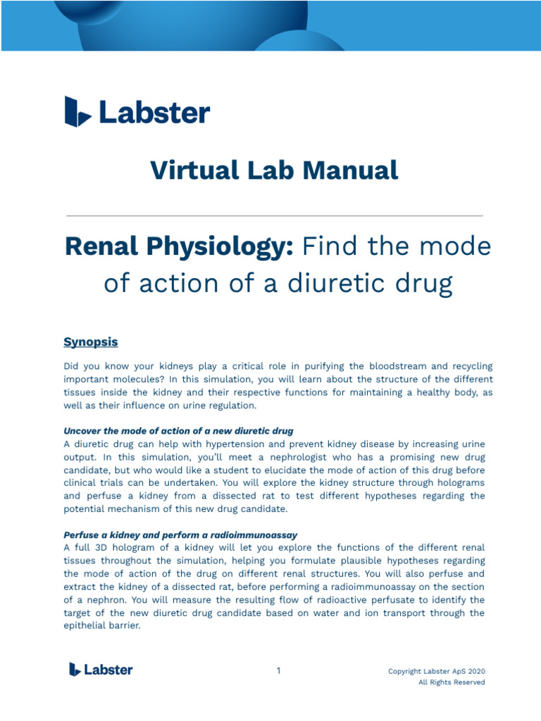 Lab Manual - Renal Physiology - Find The Mode of Action of A Diuretic ...