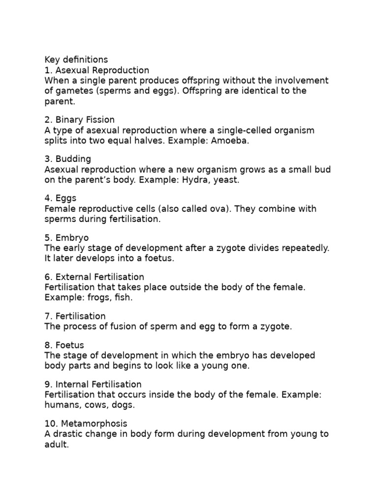 Key Definitions | PDF | Sexual Reproduction | Fertilisation