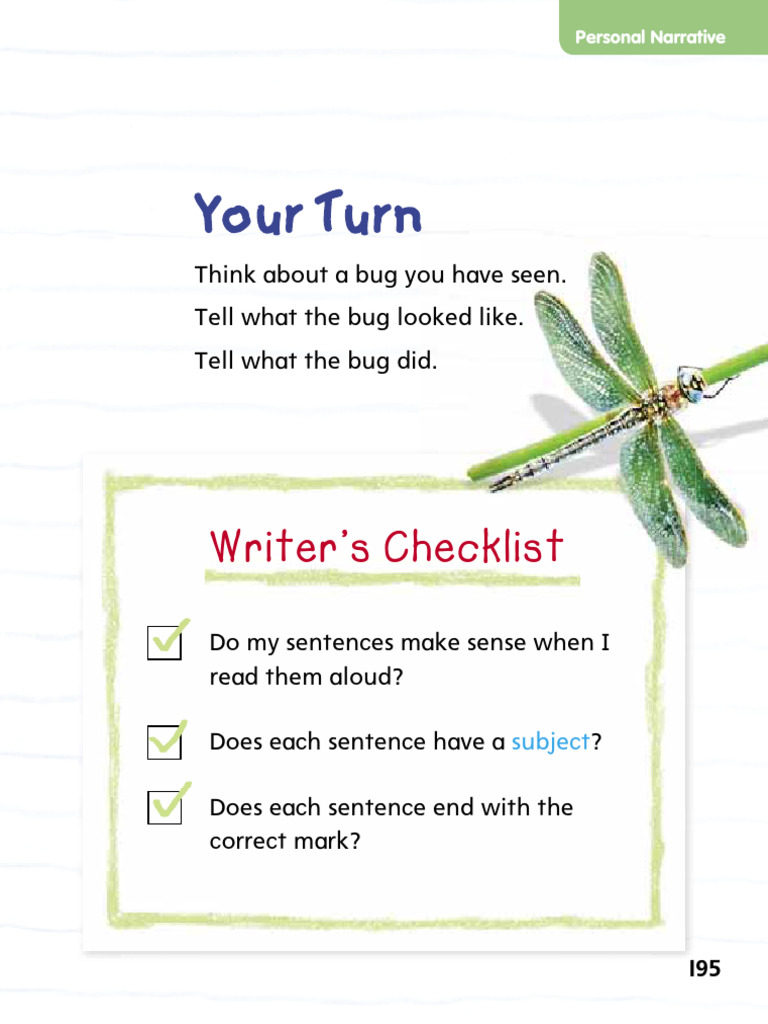 Writer's Checklist: Think About A Bug You Have Seen. Tell What The Bug ...
