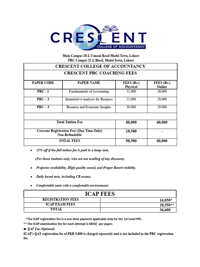 Crescent College PRC Coaching Fees | PDF