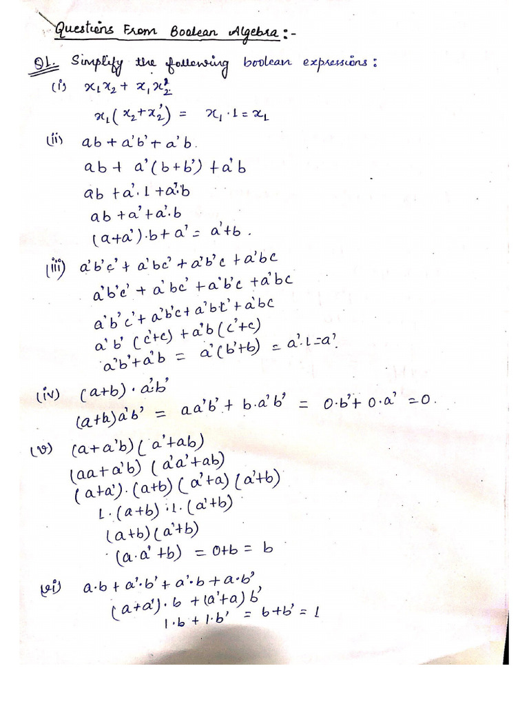 Boolean Algebra Solved Questions | PDF