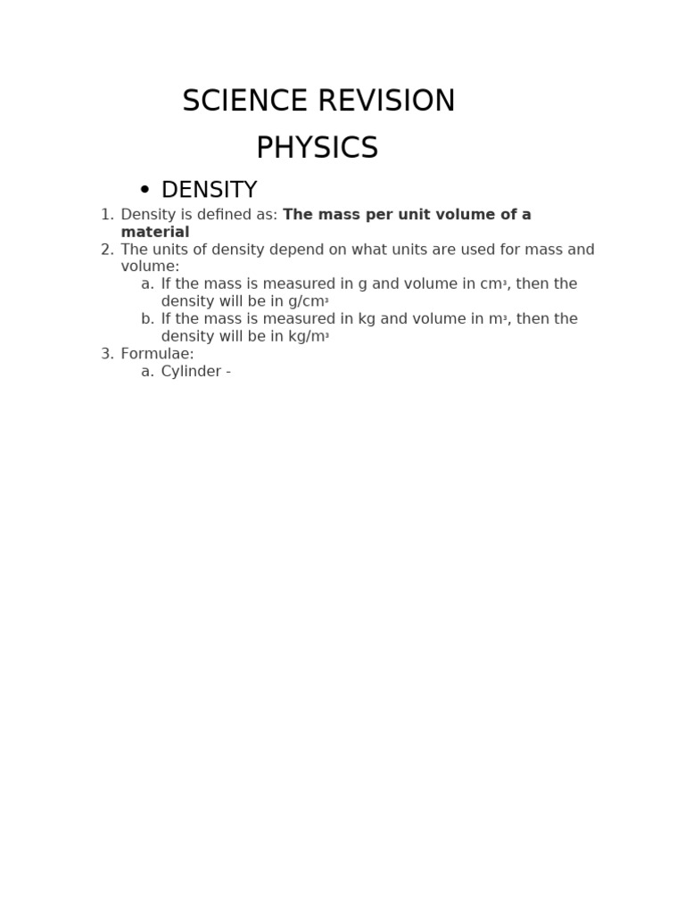 Physics Density Revision Guide | PDF