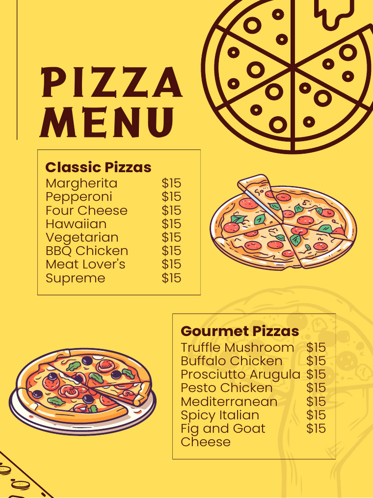 Brown and Yellow Simple Pizza Menu A3 Portrait | PDF