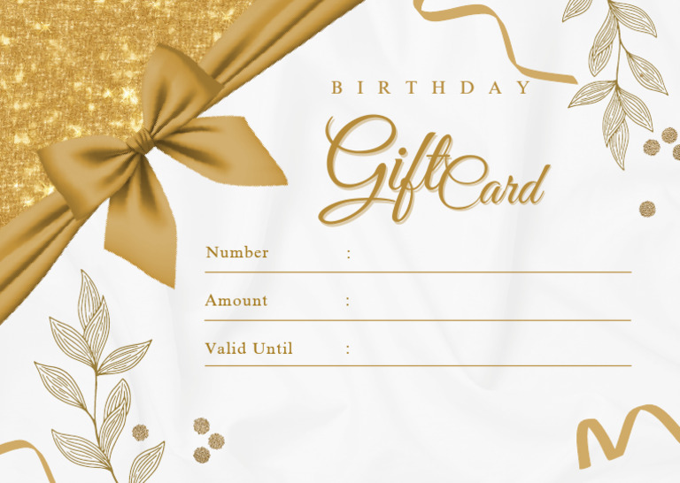 White and Gold Elegant Birthday Gift Card | PDF