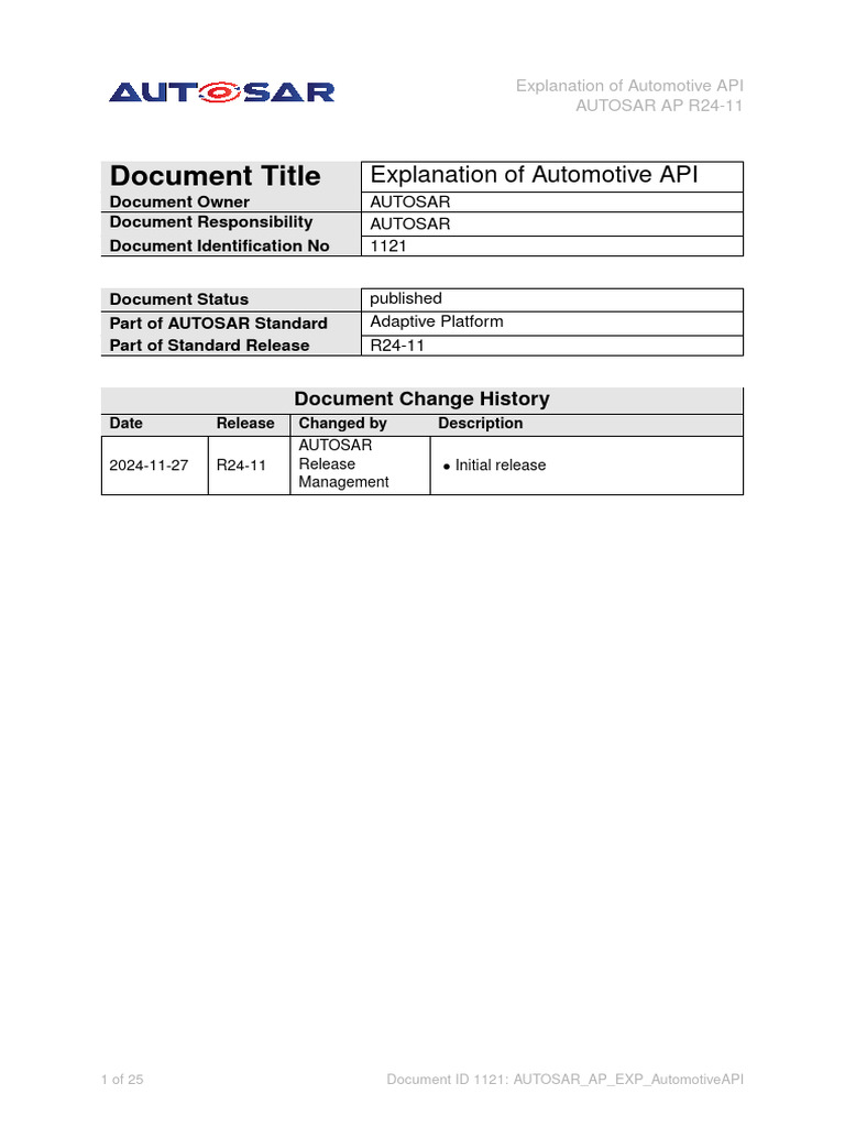 Automotive API Overview - AUTOSAR R24-11 | PDF | Cloud Computing ...