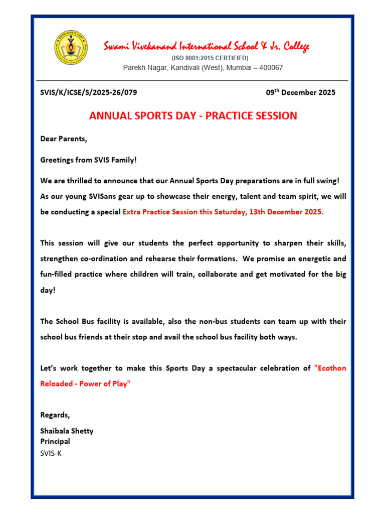 Annual Sports Day Extra Practice Session | PDF