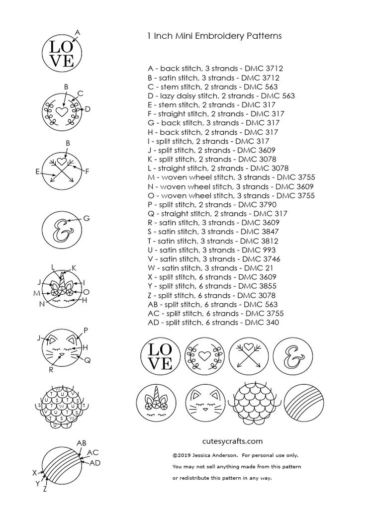 1 inch Mini Embroidery Patterns - Cutesy Crafts | PDF | Companies ...