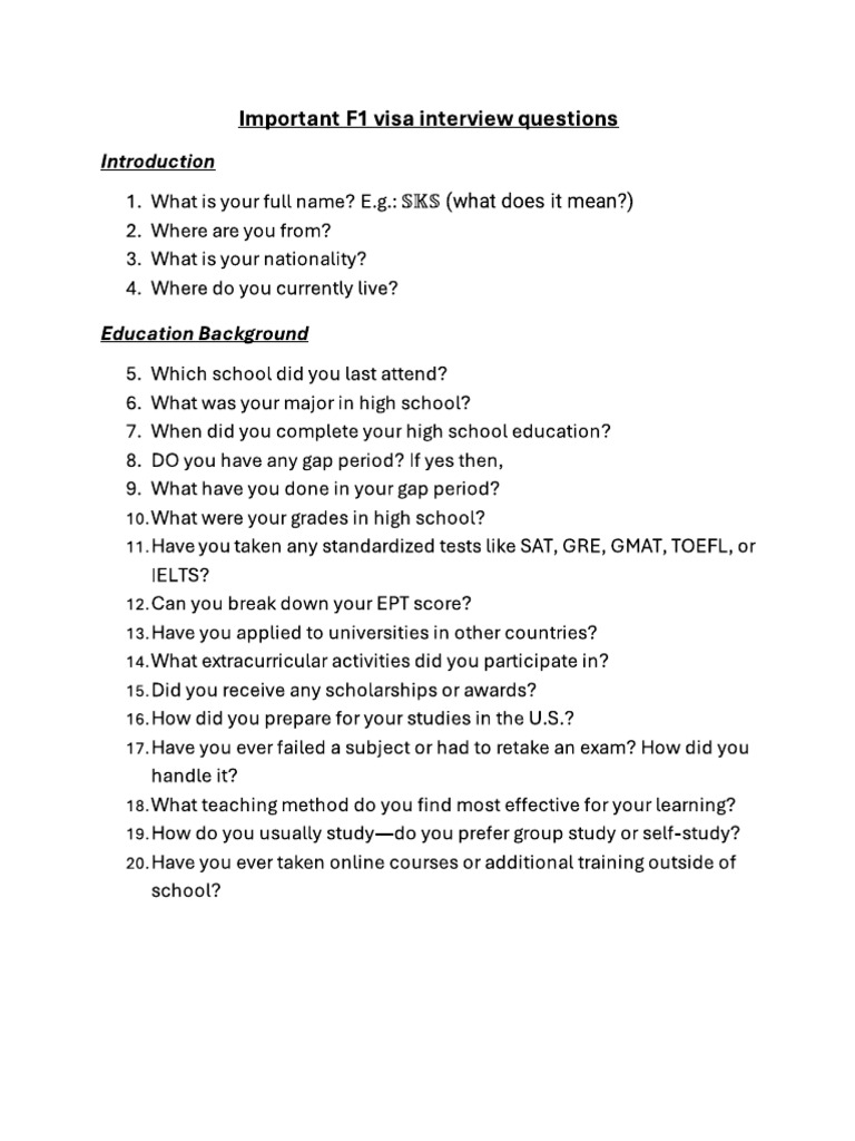 F1 Questions For Interview | PDF