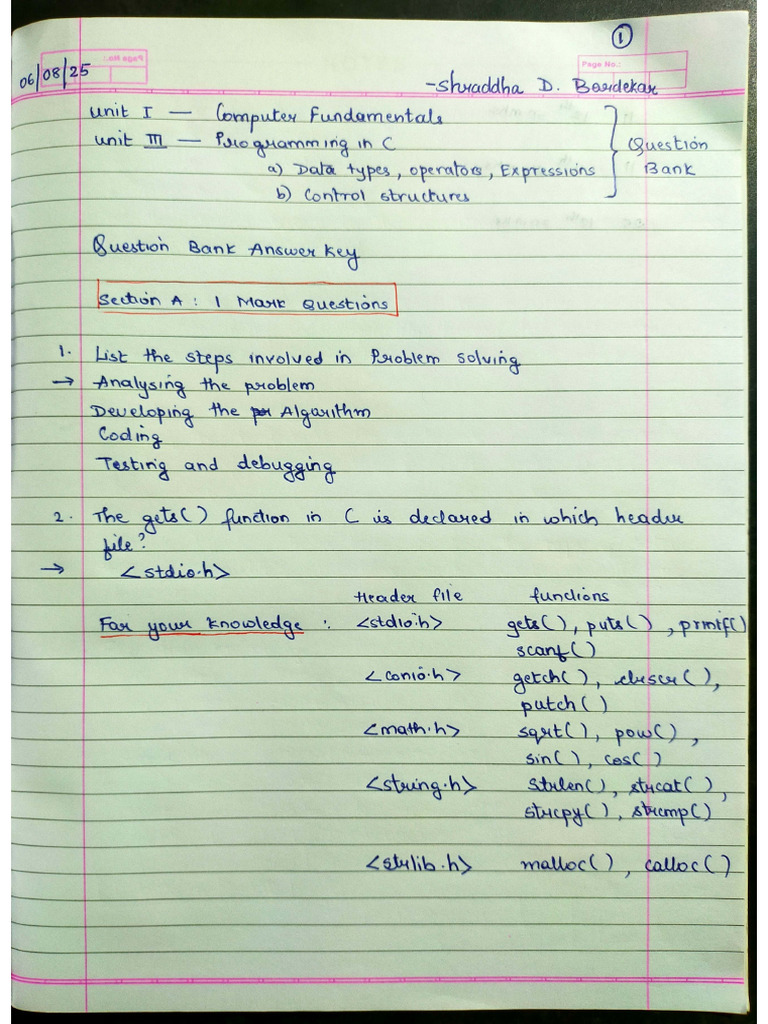 XI CS QB Ans (Unit 1, Unit 3 Part) | PDF