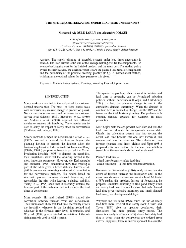 Louly Dolgui 2002 Igls | PDF | Mathematical Optimization | Inventory
