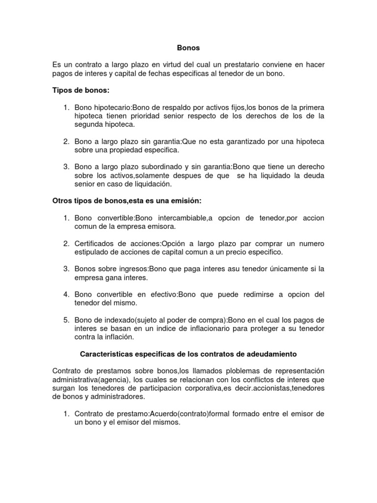 Caracteristicas Legales y Sus Tipos de Bonos Como Instrumentos de Deuda ...