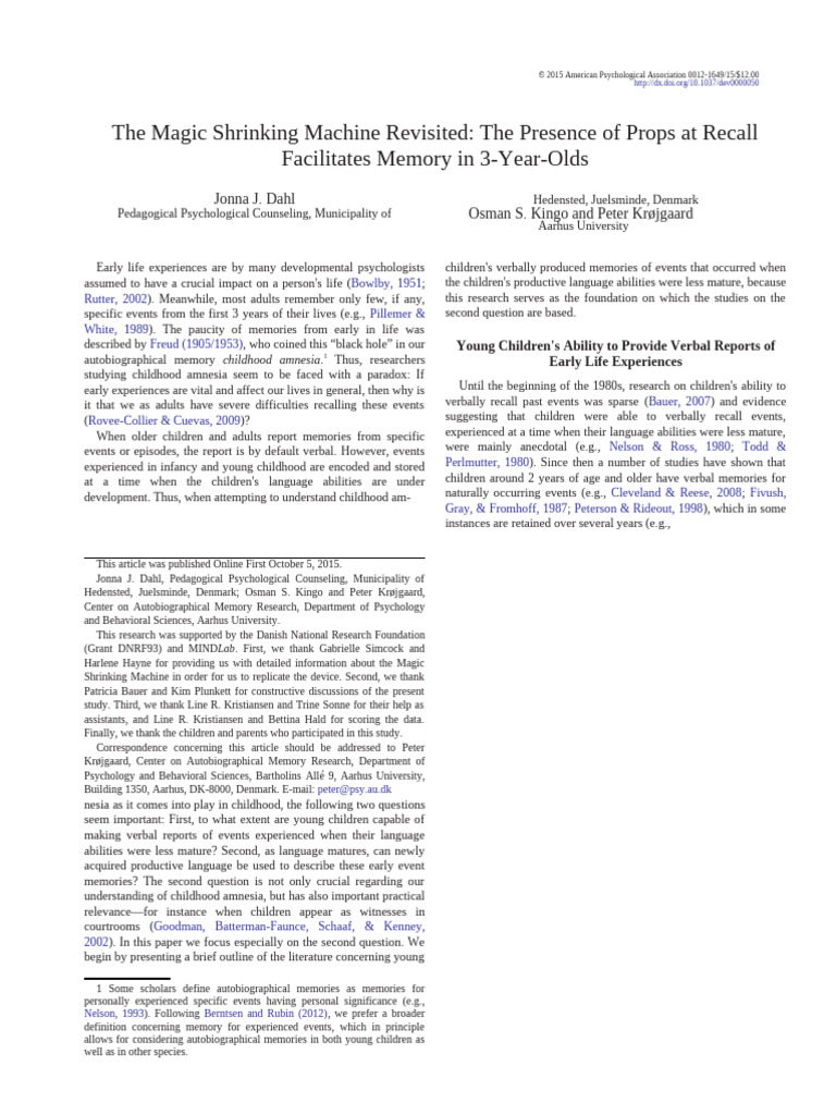 Memory Recall in 3-Year-Olds | PDF | Recall (Memory) | Memory