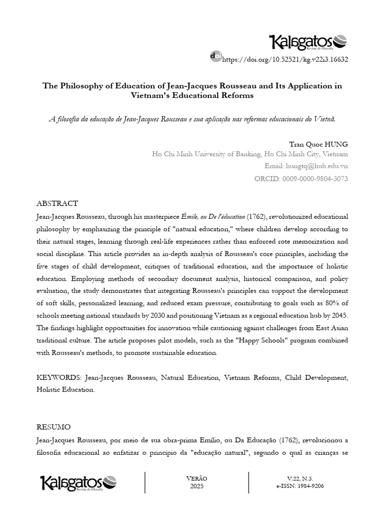 The Philosophy of Education of Jean-Jacques Rousseau and Its ...