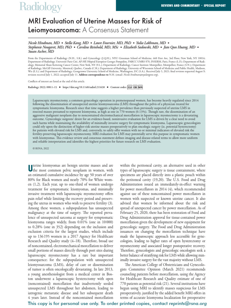 Mri Leiomyosarcoma | PDF | Magnetic Resonance Imaging | Medicine