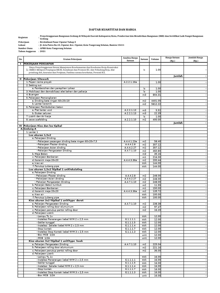 DKH Revitalisasi Pasar Ciputat Tahap 2 | PDF
