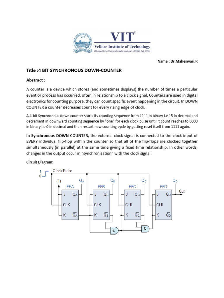 Synchronous 4 Bit Down Counter | PDF